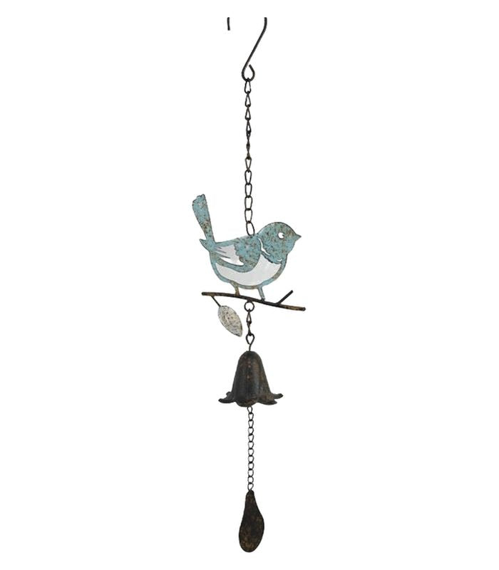 52cm Metal Blue Bird With Cast Iron Bell | Charming Rustic Garden Decor ...