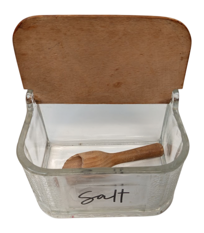 Art Deco Glass Salt Dish With Wooden Lid - 12.5cm | Alley Cat Trading