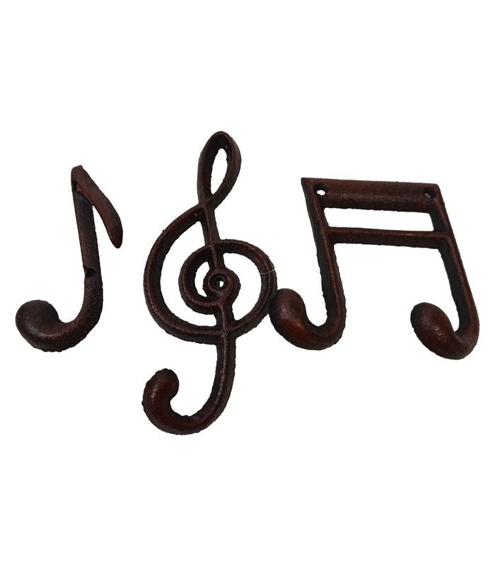 Set Of 3 Metal Wall Hooks - Music Note Design - 15cm | Alley Cat Trading