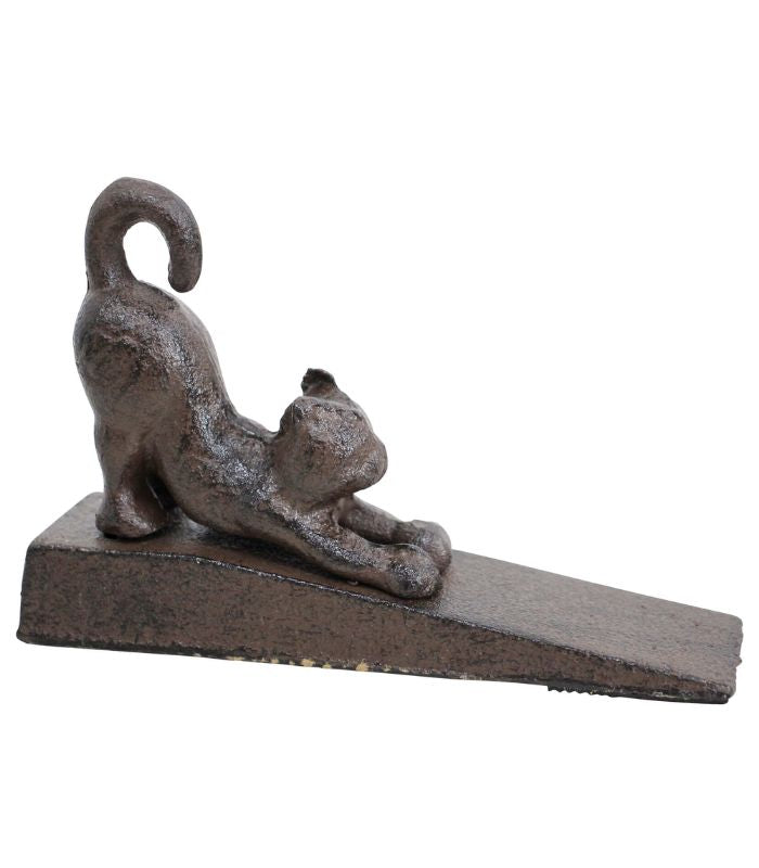 Playful Stretching Cat Doorstop - Durable Cast Iron, Purr-fect Home ...