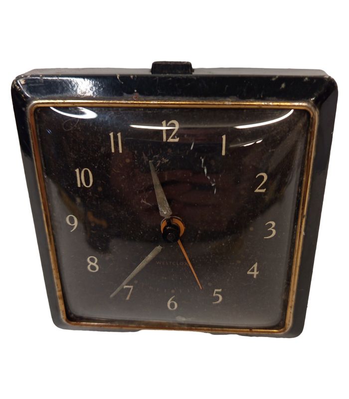 Vintage Westclox Black Metal Desk Clock - 10cm Square | Alley Cat Trading