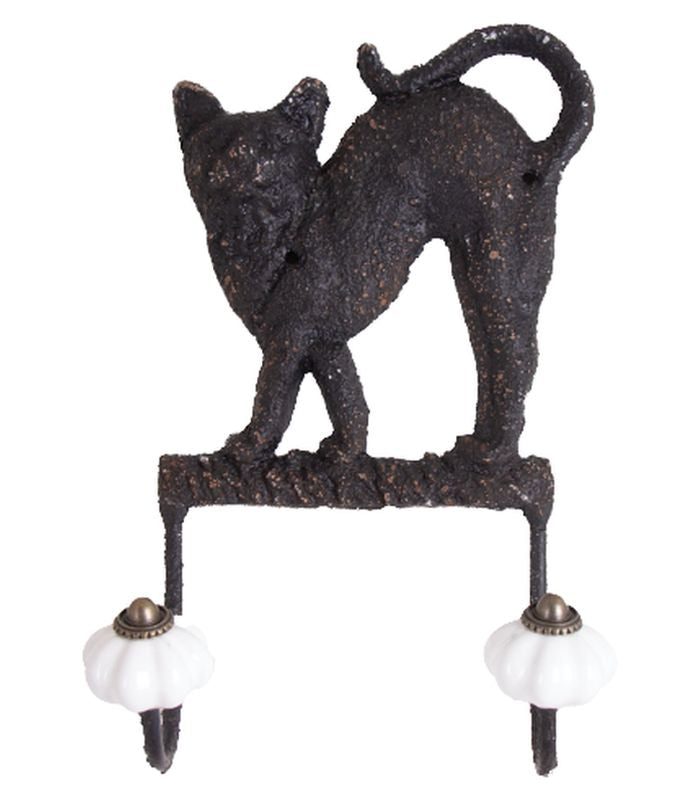 🐱 Cast Iron Alert Cat Hook with 2 Ceramic Knobs - Vintage Home Decor ...