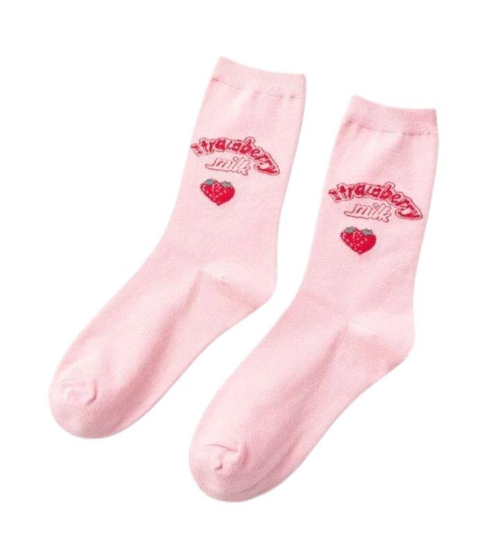 Strawberry Milk Socks 🍓 | Cotton, Spandex | 1 Pair | Sizes 35-40, 5-8 ...