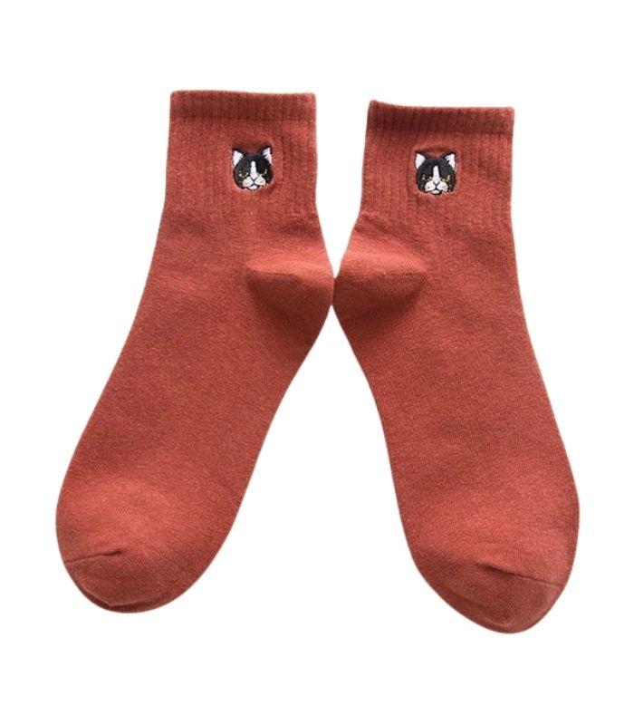 🔥Women's Burnt Orange Cat Casual Socks - Comfy Cotton Blend 🧦 | Alley ...